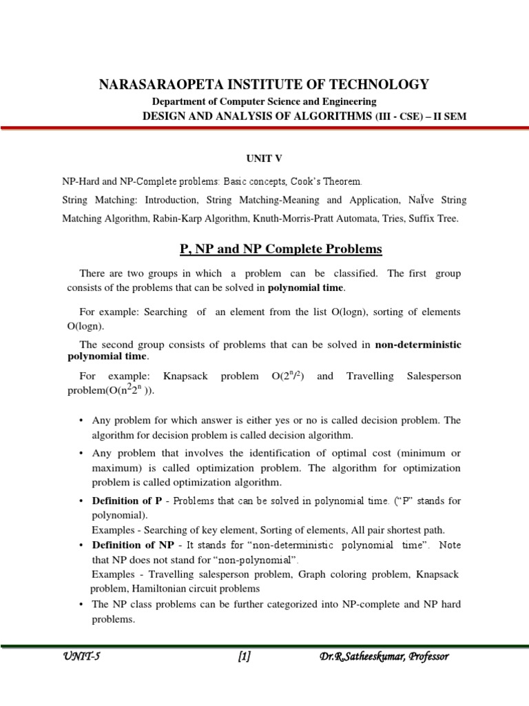 DAA Unit 5 | PDF | Time Complexity | Computational Complexity Theory