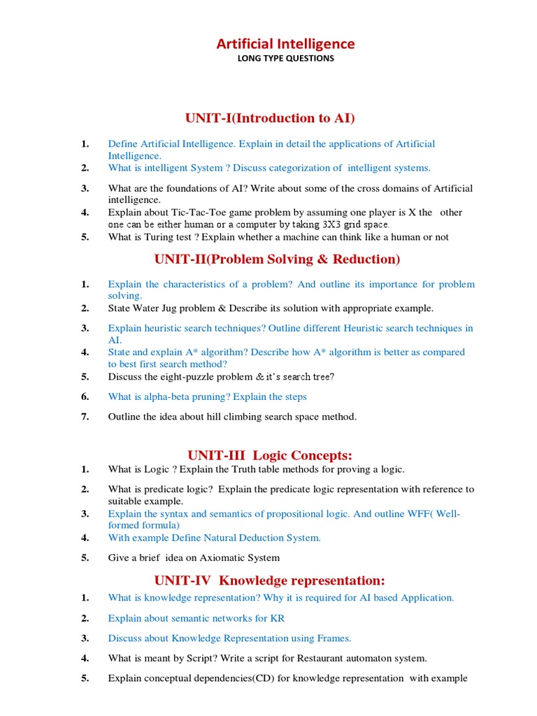 AI Important Questions | Download Free PDF | Artificial Intelligence ...