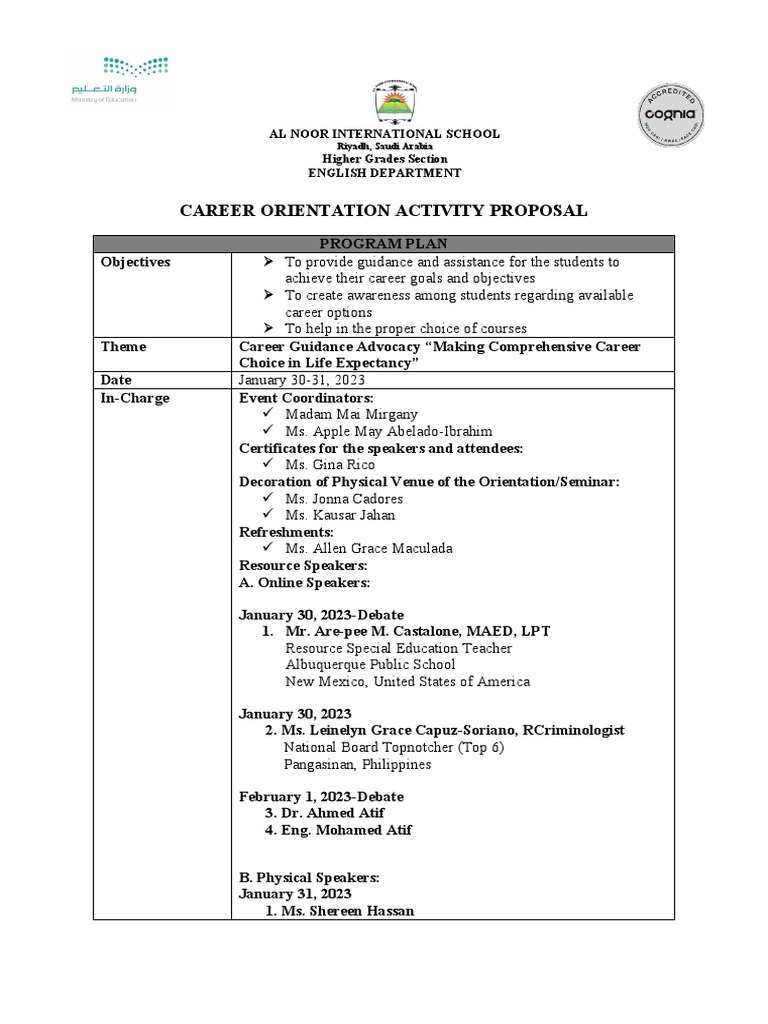 Career Orientation Activity Proposal | PDF | Bachelor's Degree | Academic Degree
