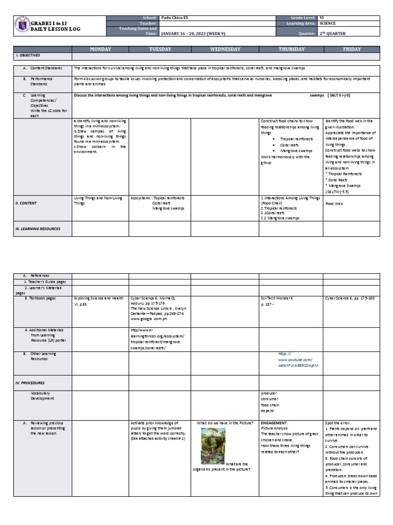 DLL - Science 6 - Q2 - W9 | PDF | Food Web | Mangrove