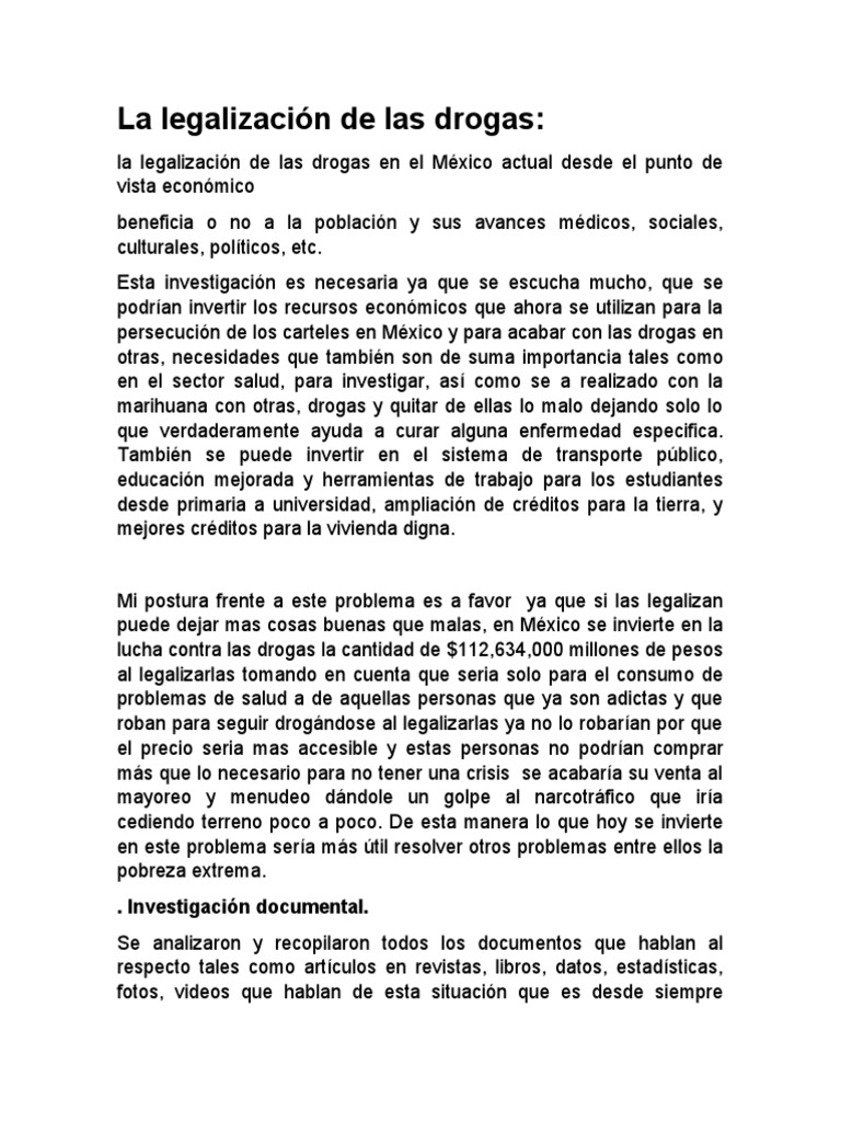 La Legalización De Las Drogas En El México Actual Desde El Punto De