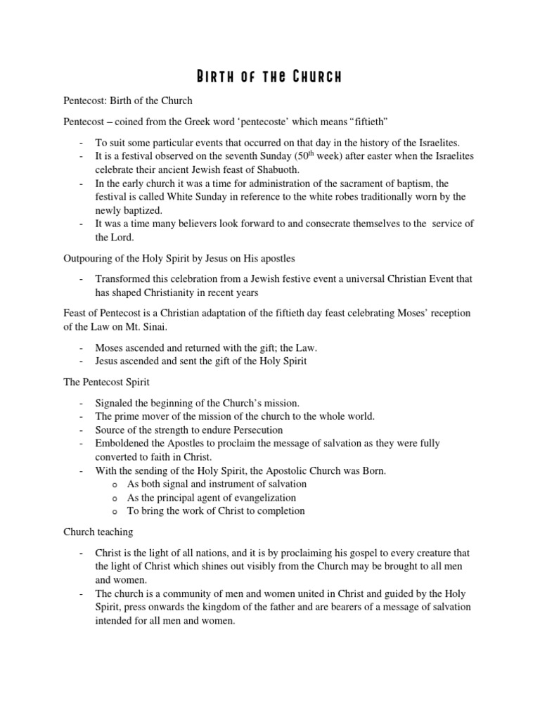 The Birth and Mission of the Church: An Examination of the Significance and Impact of Pentecost ...