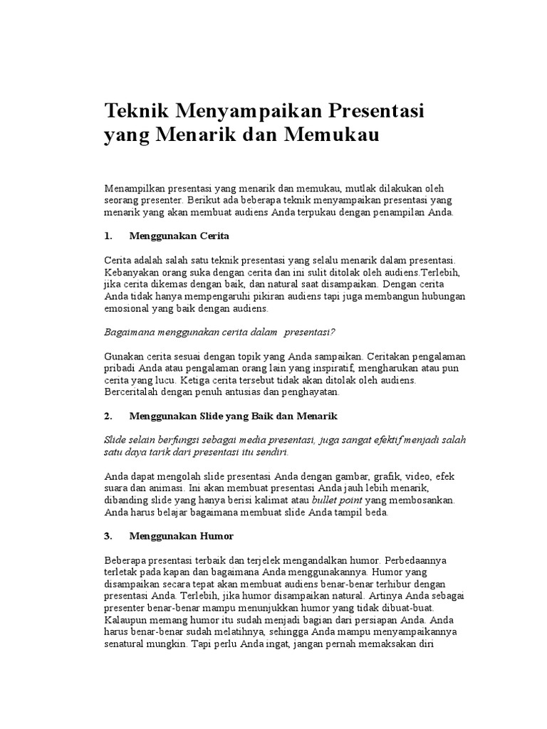 Teknik Menyampaikan Presentasi Yang Menarik Dan Memukau | PDF