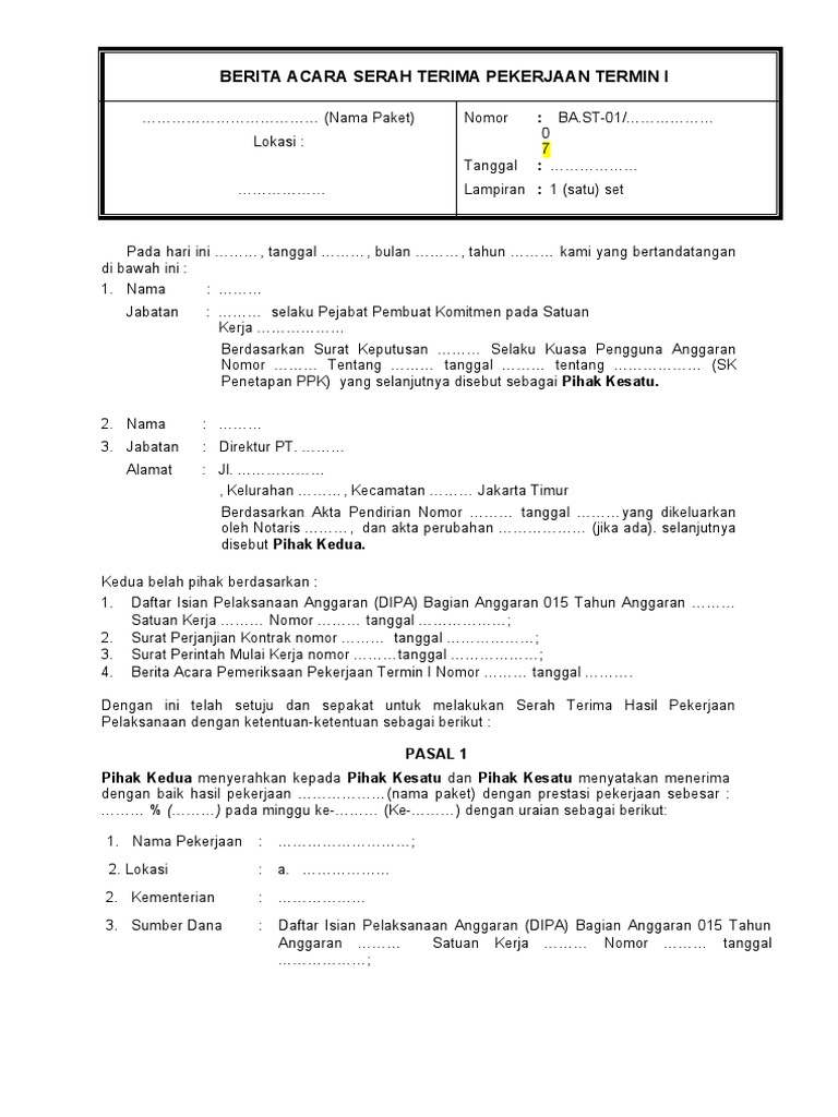 Berita Acara Serah Terima Pekerjaan Termin I | PDF