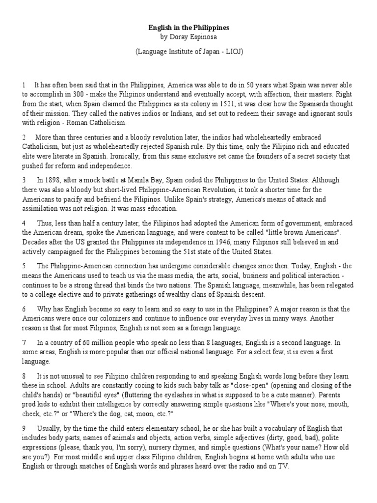 Lecture 2 Status of English in The Philippines | PDF | Philippines ...