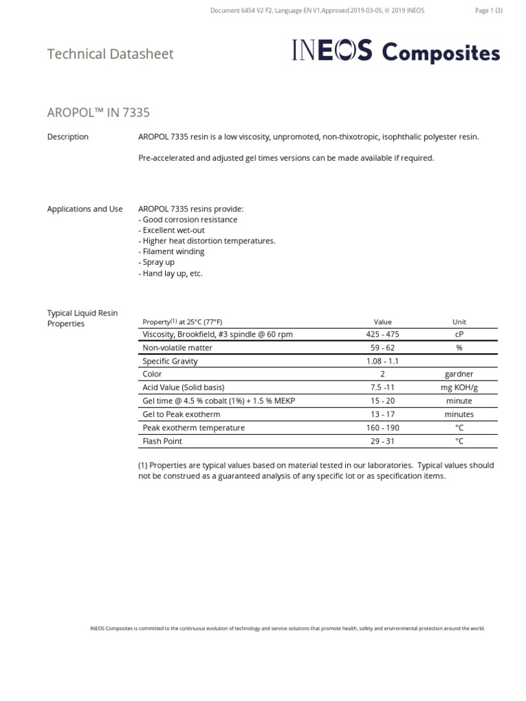 Aropol in 7335 | PDF | Composite Material | Polyvinyl Chloride