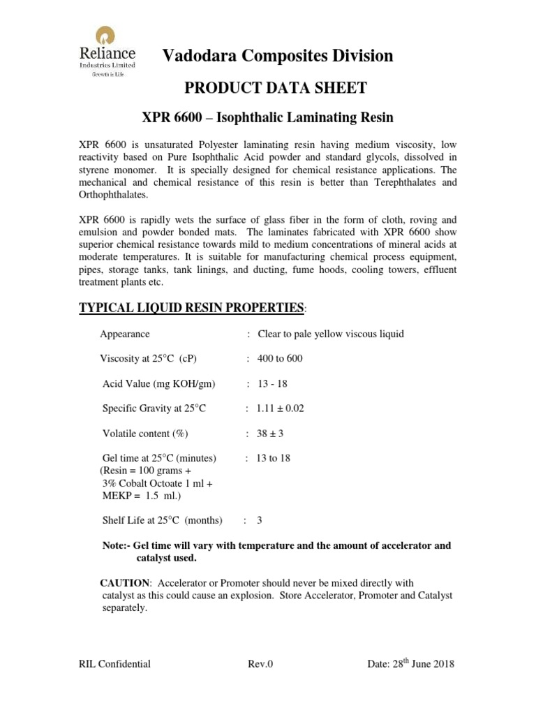 Rel XPR 6600 Iso Resin Datasheet | PDF | Composite Material | Liquids