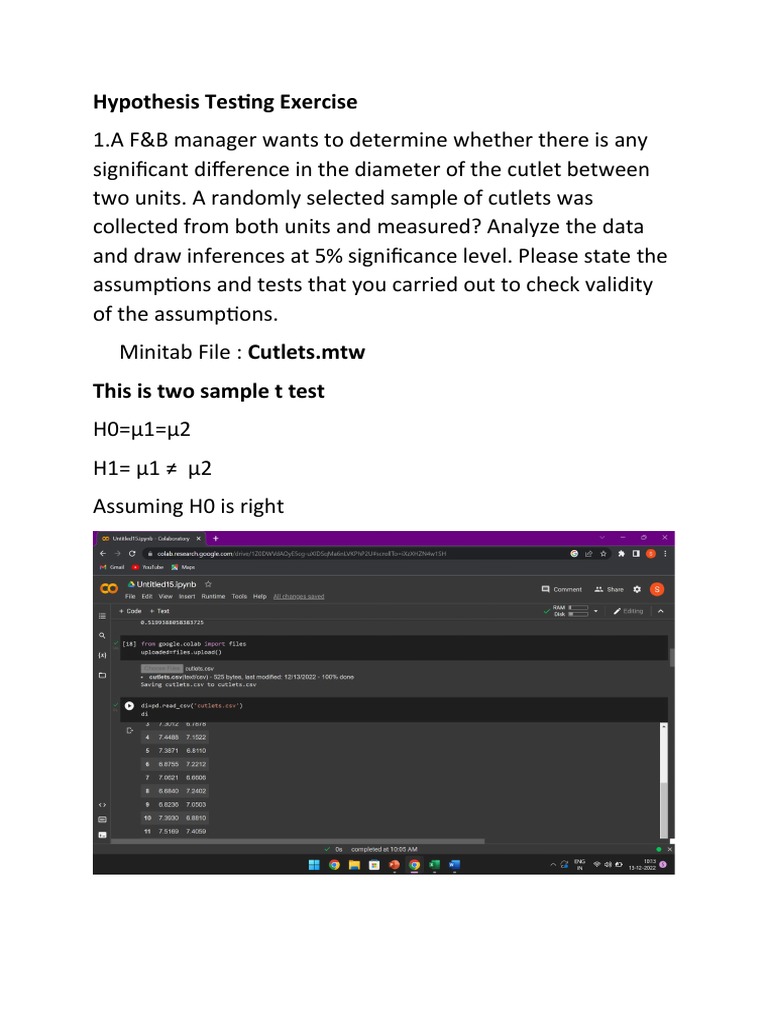 Hypothesis Testing Exercise | PDF