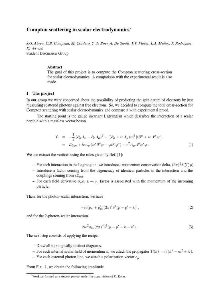 Compton Scattering in Scalar Electrodynamics | PDF | Cross Section (Physics) | Elementary Particle