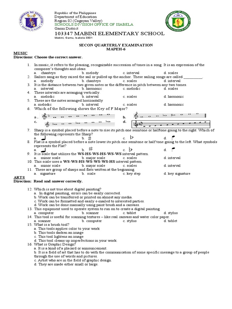 MAPEH 6 Second Quarter Exam Guide | PDF | Scale (Music) | Interval (Music)