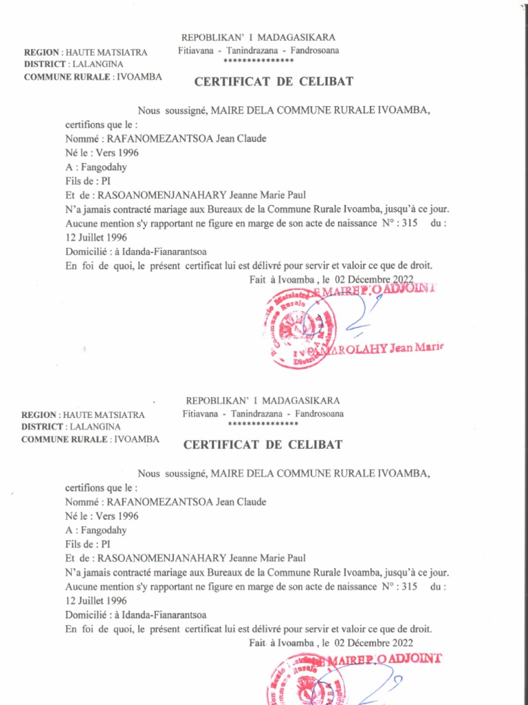 Certificat de Celibat | PDF