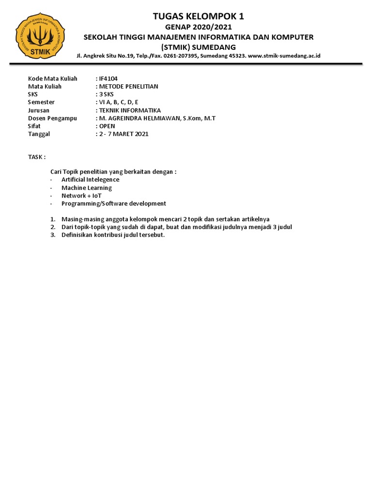 Soal Tugas Kelompok 1 | PDF