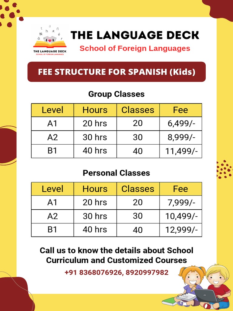 Spanish Classes for Kids Fees | PDF