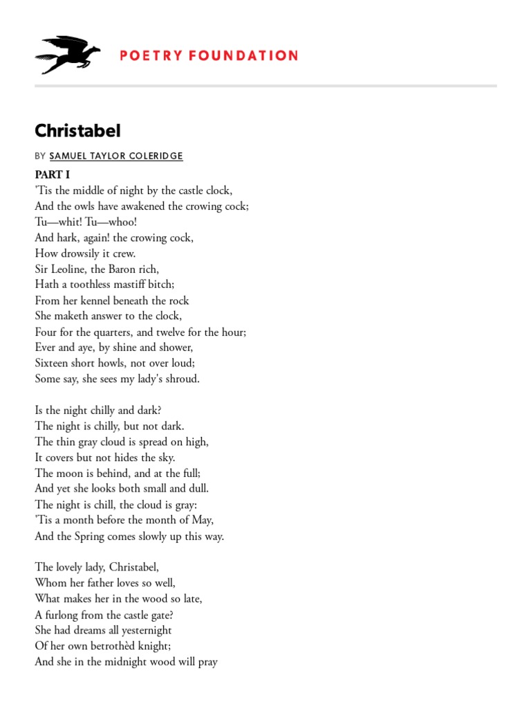 Christabel by Samuel Taylor Coleridge - Poetry Foundation | PDF