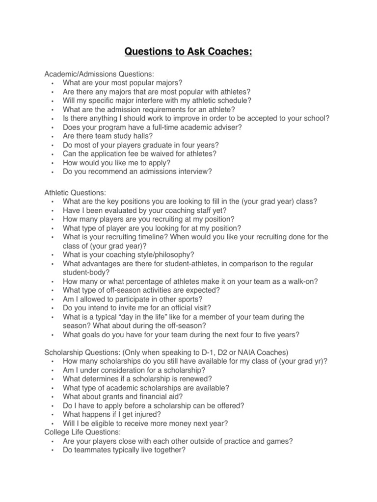 Questions To Ask Coaches | PDF