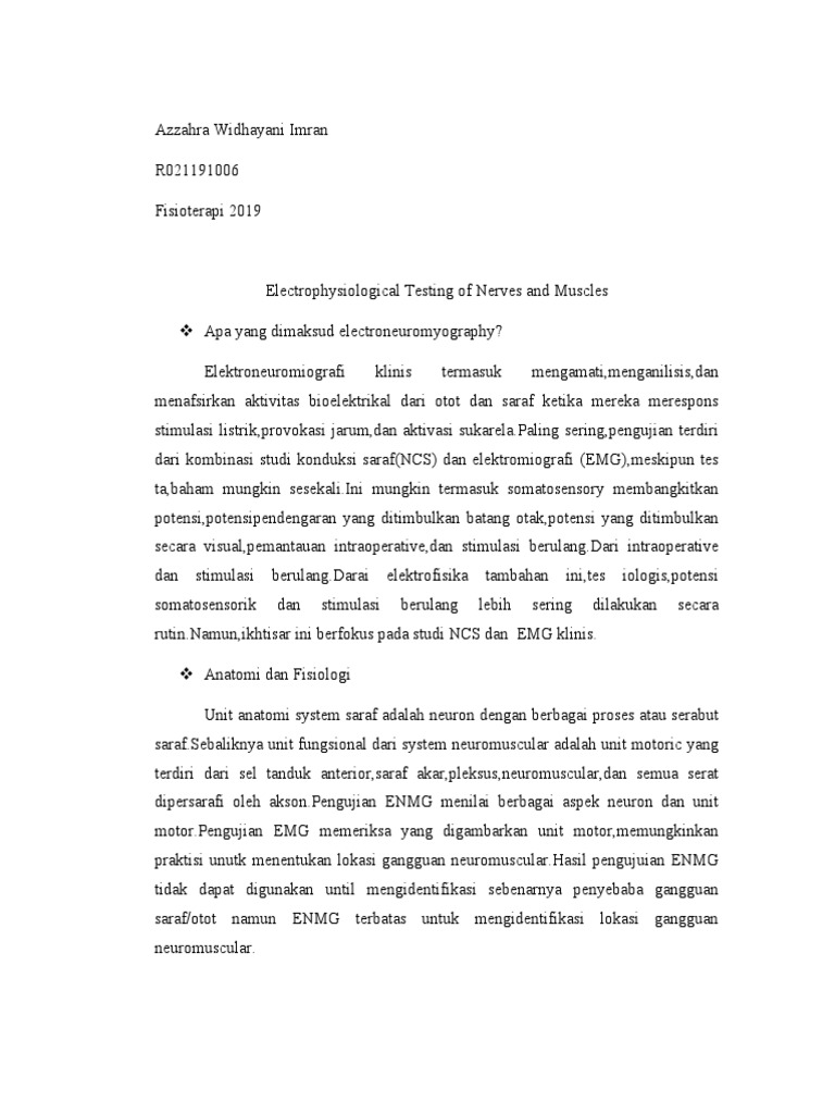 Resume Electrophysiological Testing of Nerves and Muscles | PDF