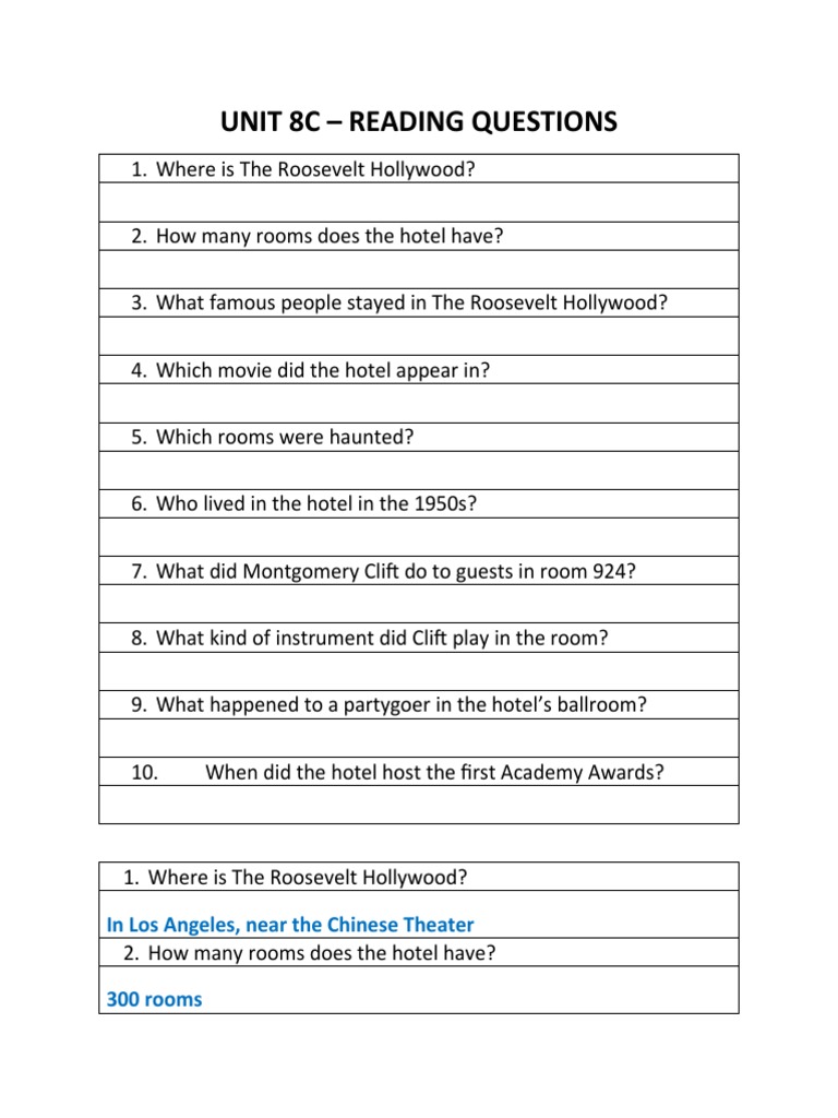 UNIT 8C - Reading Questions | PDF