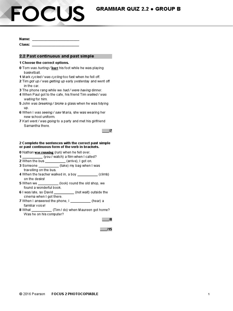 Grammar Quiz 2.2 B | PDF