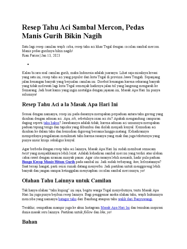 Resep Tahu Mercon | PDF
