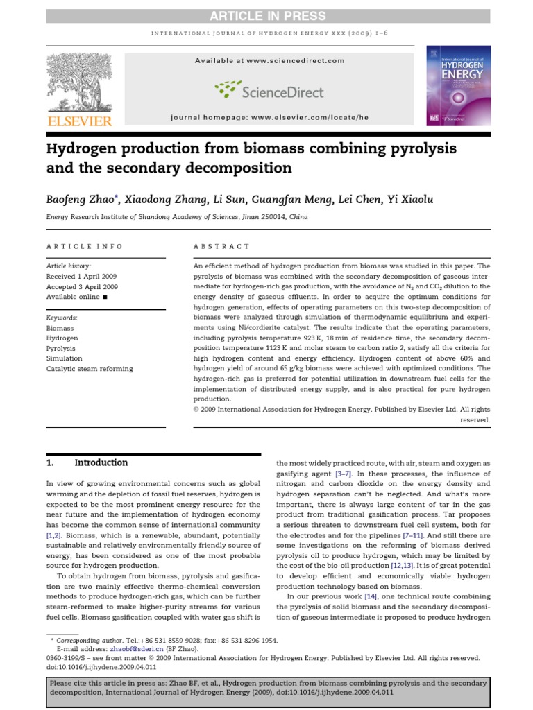 Hydrogen Production From Biomass Combining Pyrolysis and The Secondary ...