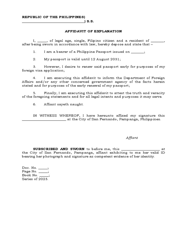 5 Affidavit of Early Renewal of Passport | PDF