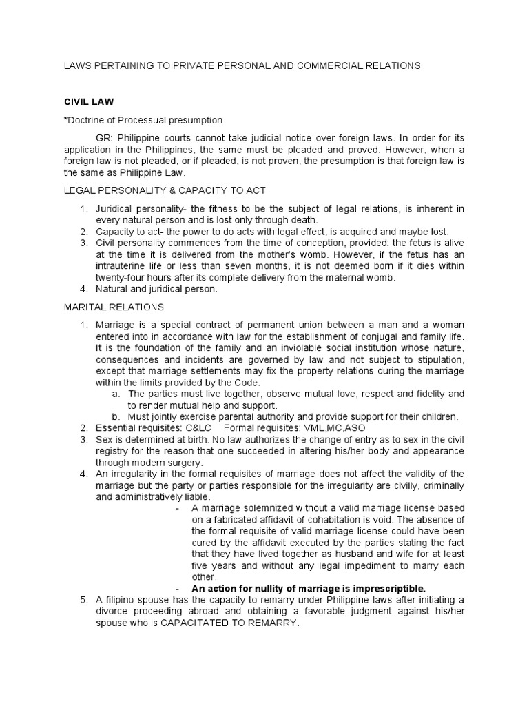 Laws Pertaining To Private Personal and Commercial Relations | PDF ...