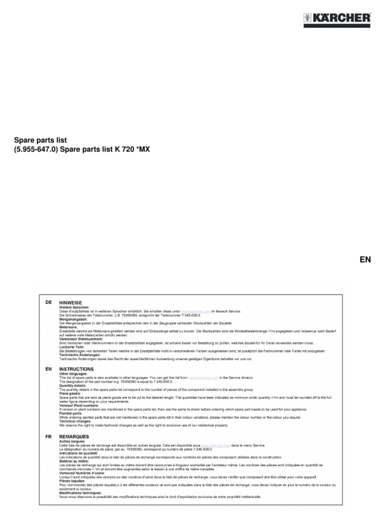 K 720 MX Spare Parts List | PDF | Pump | Piston