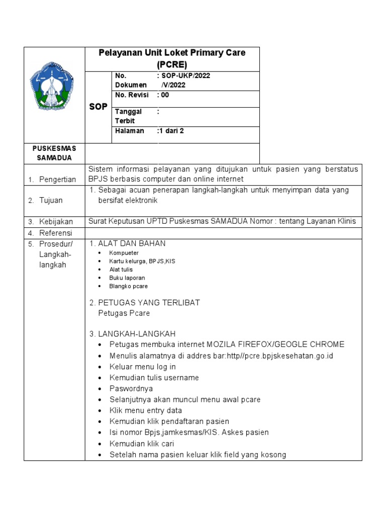 Sop Ruangan Pcare | PDF