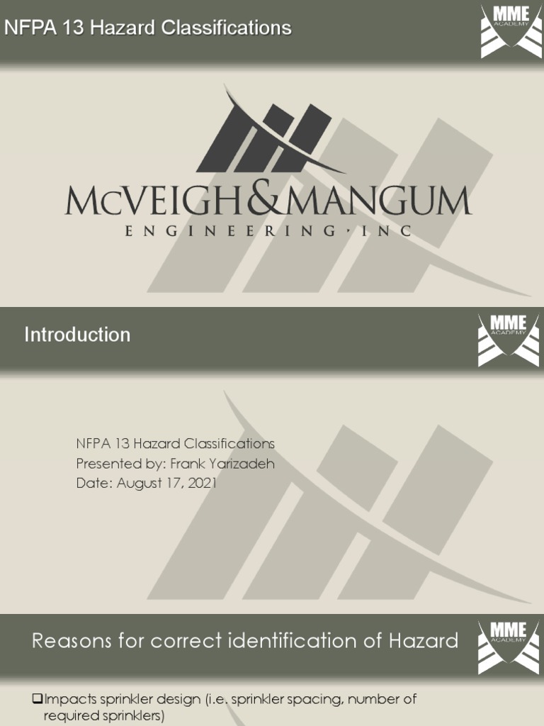 NFPA 13 Hazard Classifications | PDF | Fire Sprinkler System | Materials