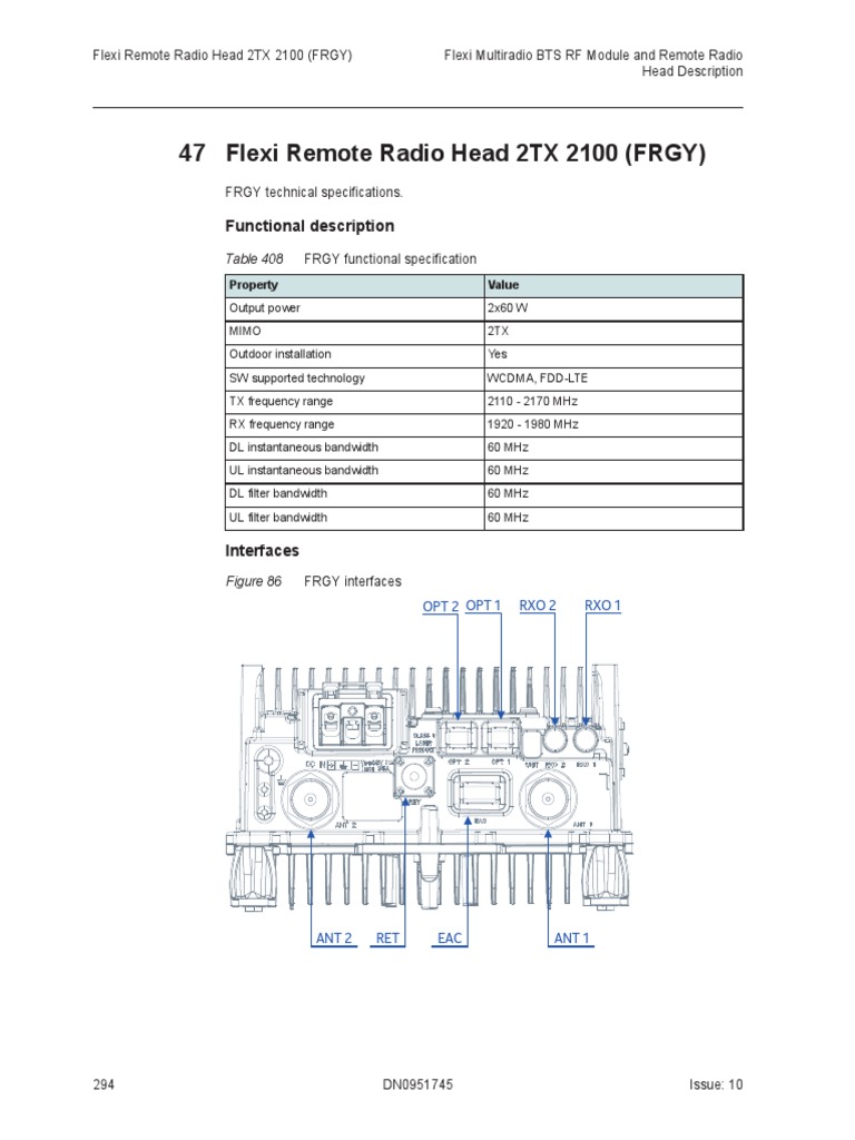 FRGY Flexi Remote Radio Head 2TX 2100 Technical Specifications | PDF ...
