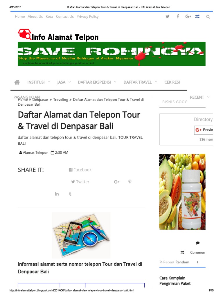 Daftar Alamat Dan Telepon Tour & Travel Di Denpasar Bali - Info Alamat ...