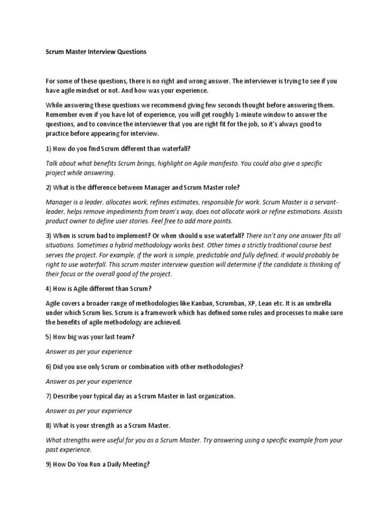 Scrum Master Interview Insights | PDF | Scrum (Software Development ...