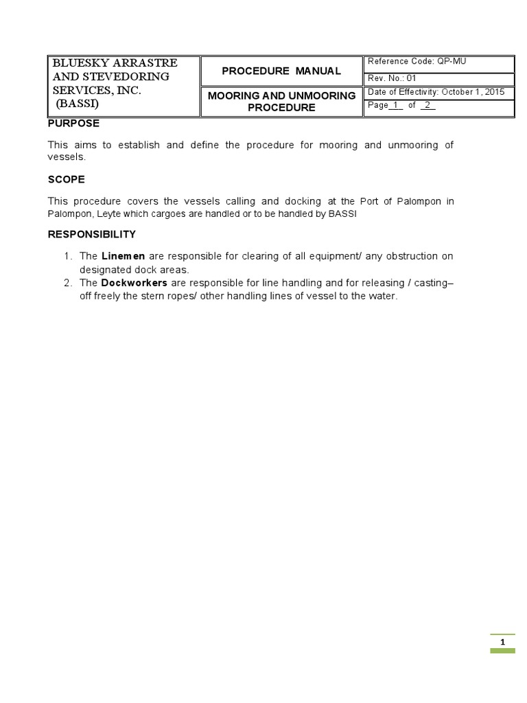 II (A) PROCEDURAL MANUAL - MU Rev.01 | PDF | Stevedore | Shipping