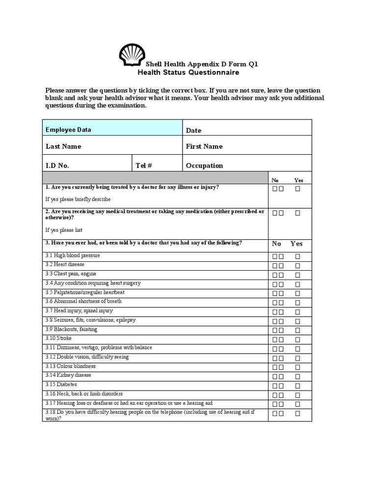 Q1 Health Status Questionnaire | PDF | Medical Specialties | Causes Of ...