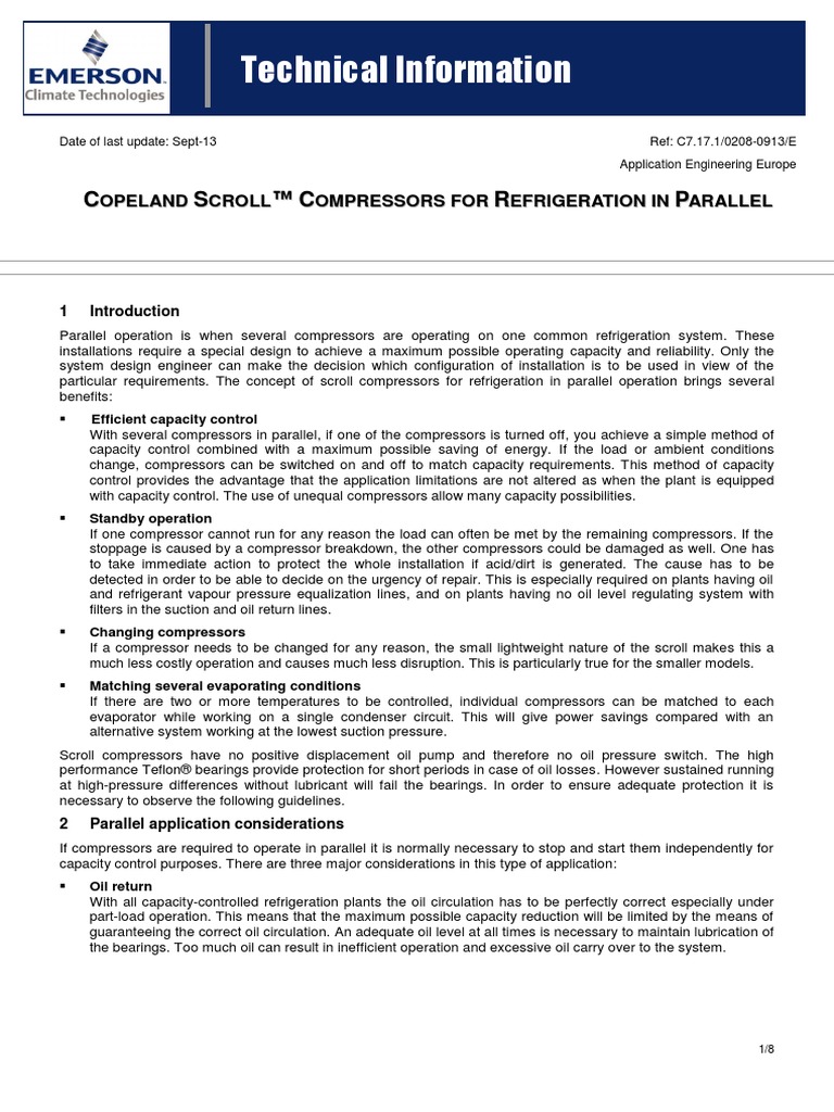 Scroll Compressors For Refrigeration in Parallel Technical Information ...