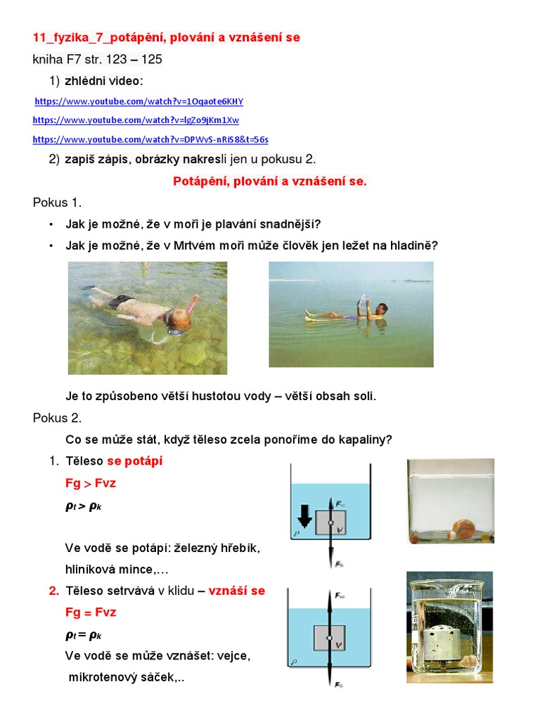 11 - Fyzika - 7 - Potápění Plování A Vznášení Se | PDF