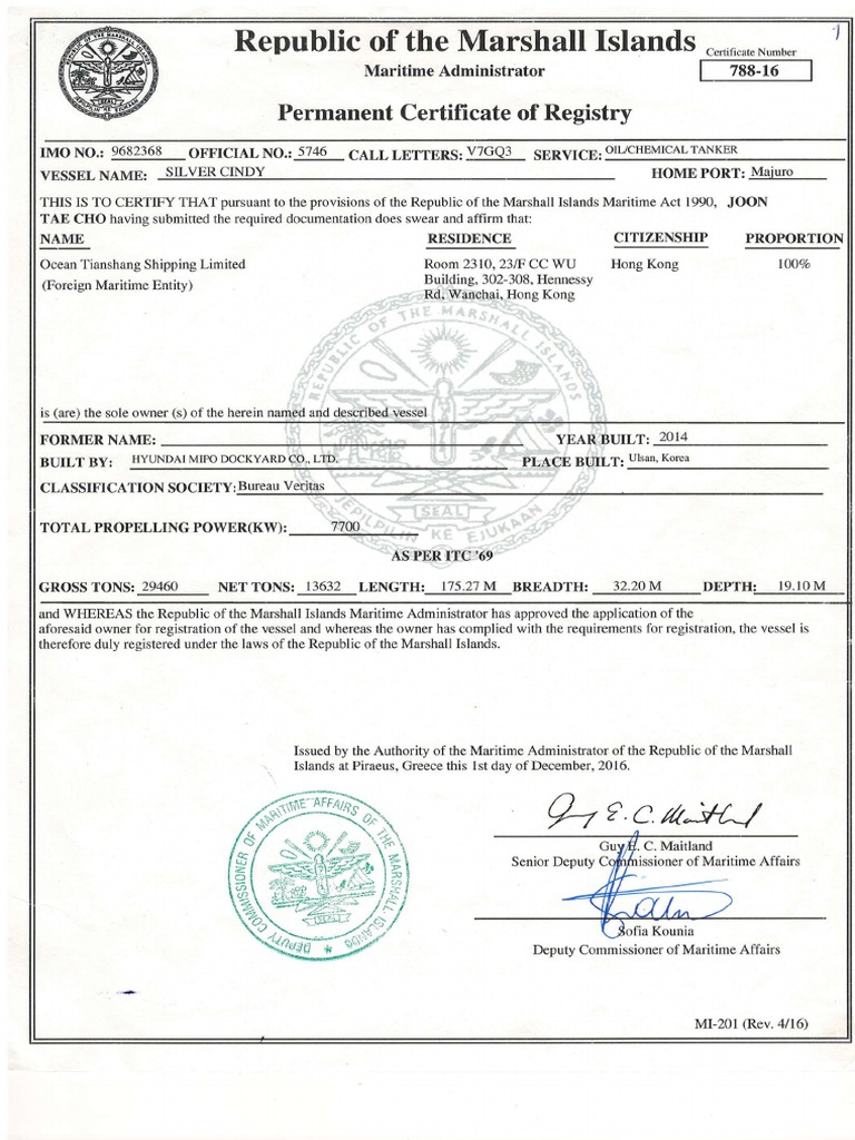 Certificate of Registry | PDF | Ships | Water Transport