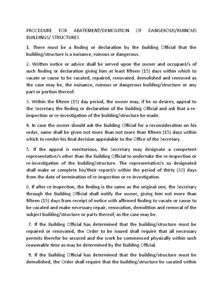 Procedure For Abatement of Ruinous Building | PDF | Demolition | Common Law