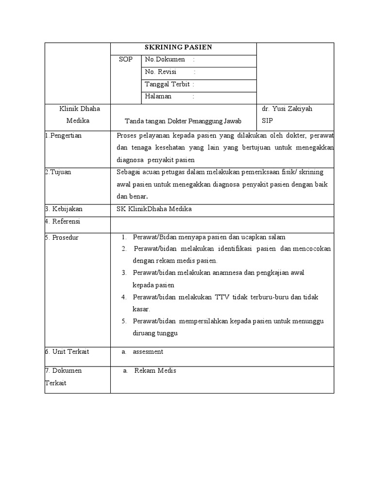 SOP SKRINING PASIEN Klinik | PDF