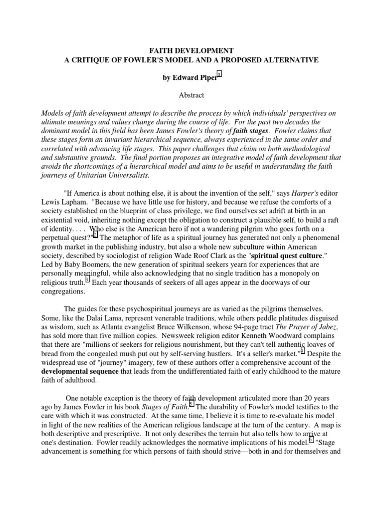 Fowler - Stages of Faith | PDF | Faith | Psychology