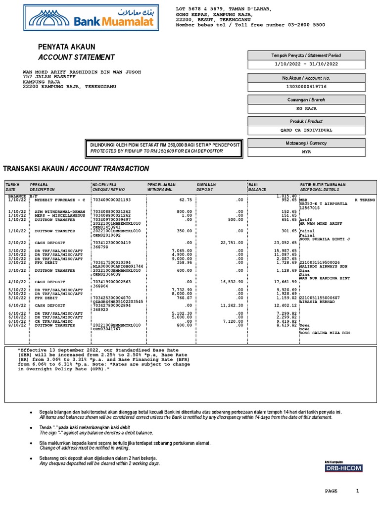 Account Statement: Penyata Akaun | PDF | Deposit Account | Cheque