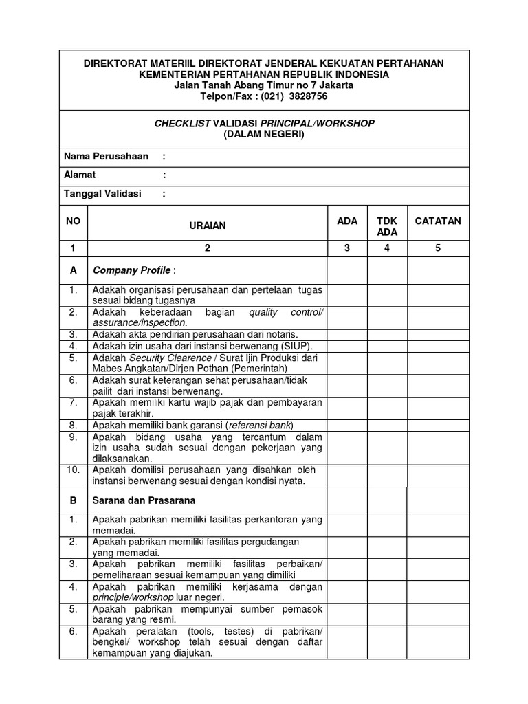 Checklist Pendalaman Dan Validasi | PDF