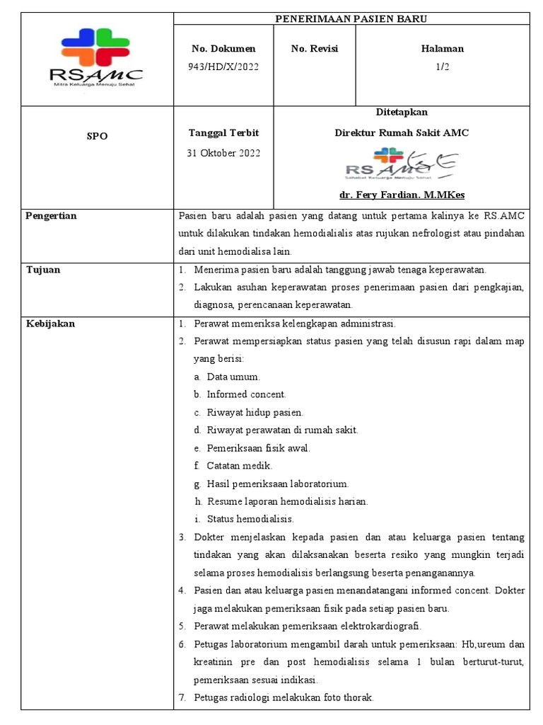 Spo Penerimaan Pasien Baru | PDF | Sains & Matematika
