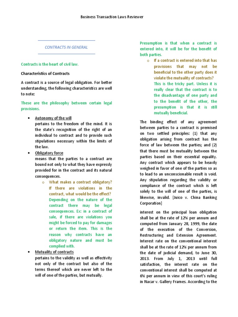 Business Transaction Law Overview | PDF | Interest | Consent