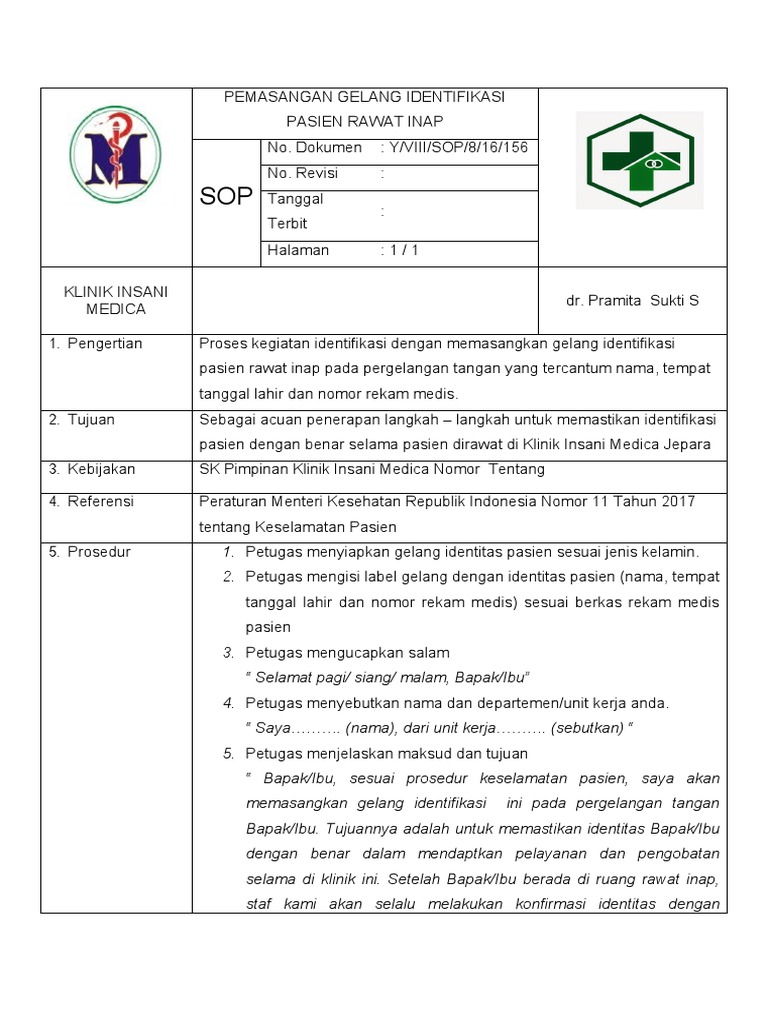 Sop SKP 1 (Identiikasi Pasien) | PDF