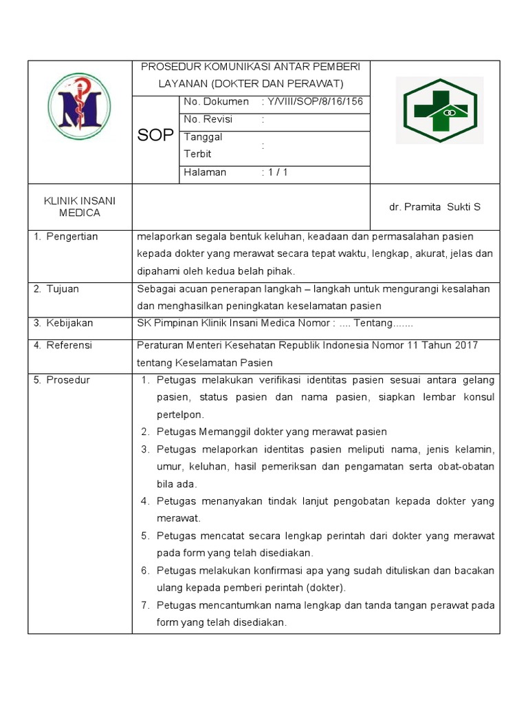 Sop SKP 2 (Komunikasi Peraat Dan Dokter) | PDF