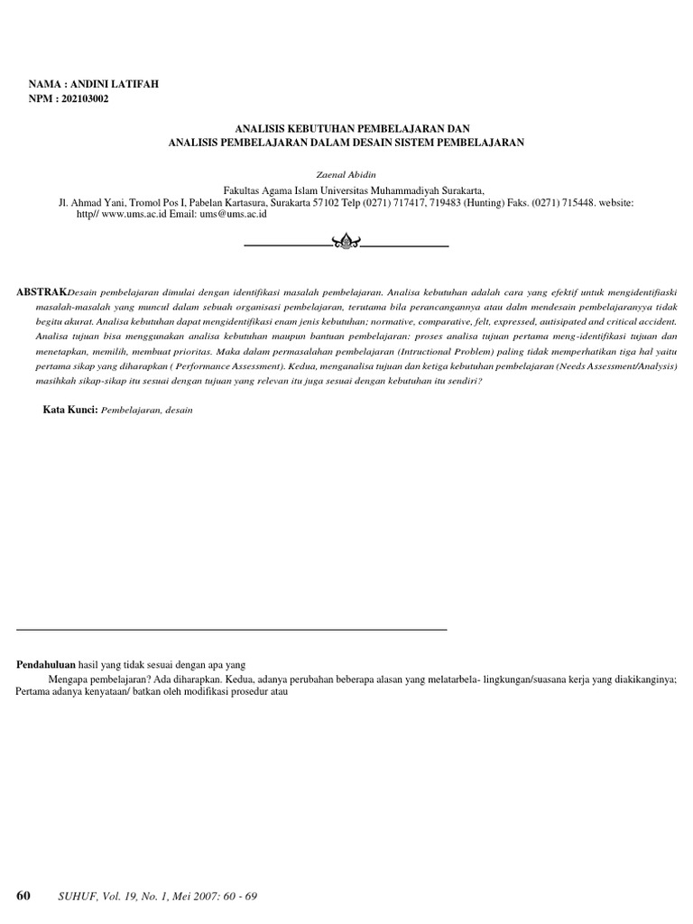 Analisis Kebutuhan Pembelajaran | PDF