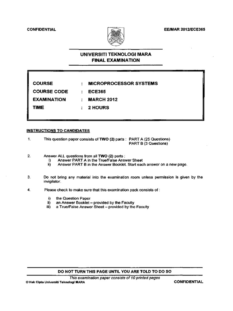 ECE365 Exam Mar2012 | PDF | Central Processing Unit | Microcontroller