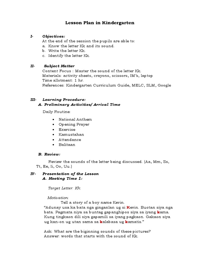 Lesson Plan in Kindergarten - 4th Demo | PDF