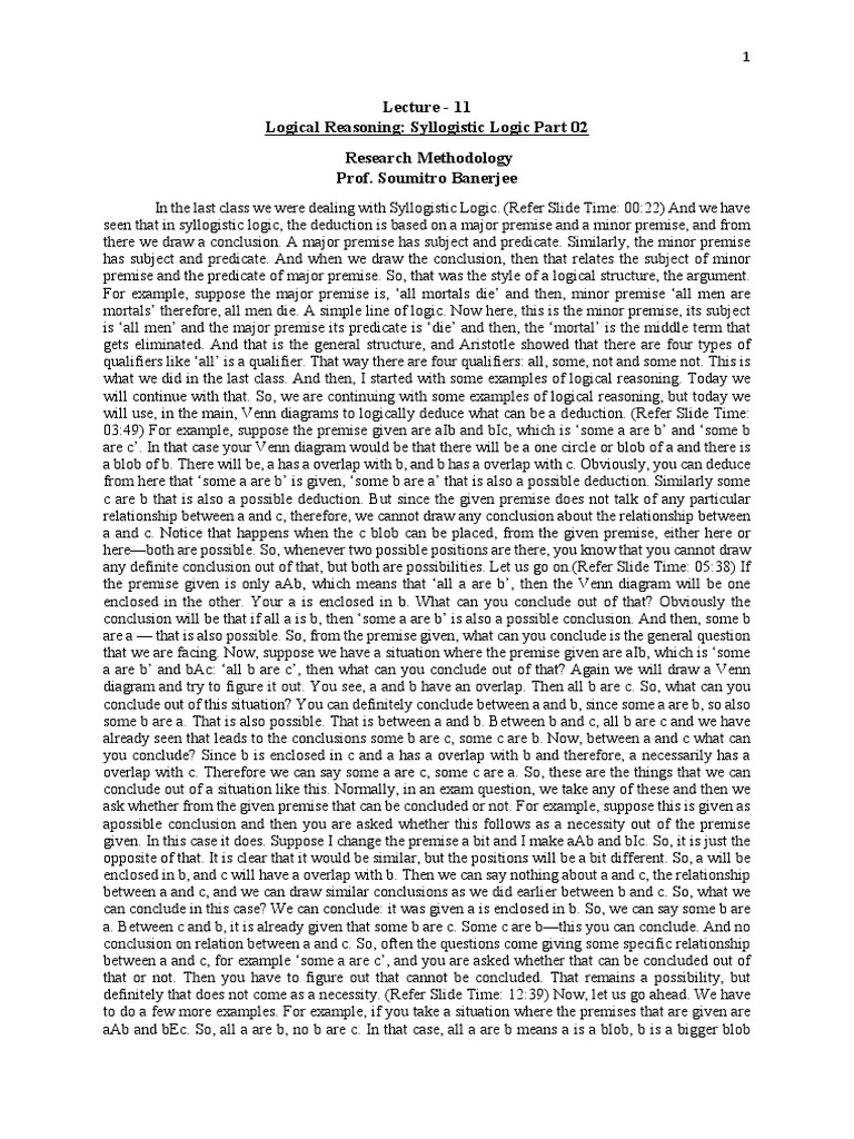 11 Lecture 11 Logical Reasoning Syllogistic Logic Part 02 Pdf Logic Deductive Reasoning